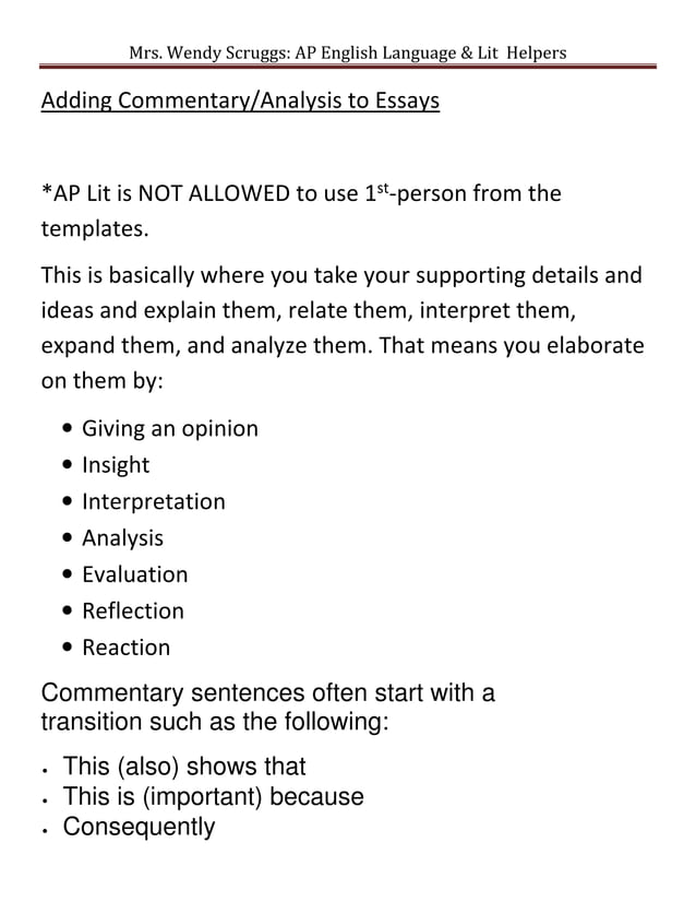 Adding commentary to essays my notes | PDF