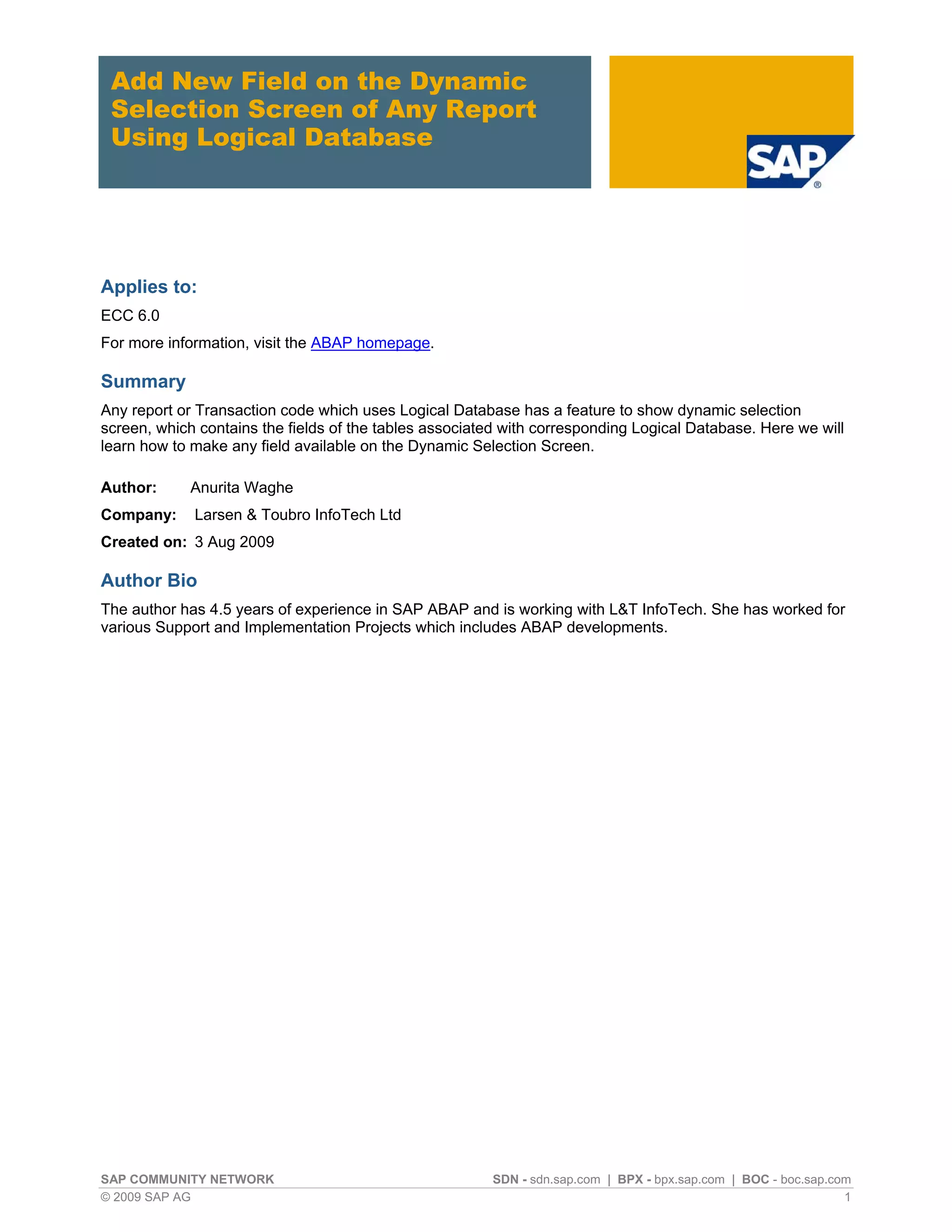 Sap Adding Fields To Dynamic Selection For Fbln Transactions 2 Pdf