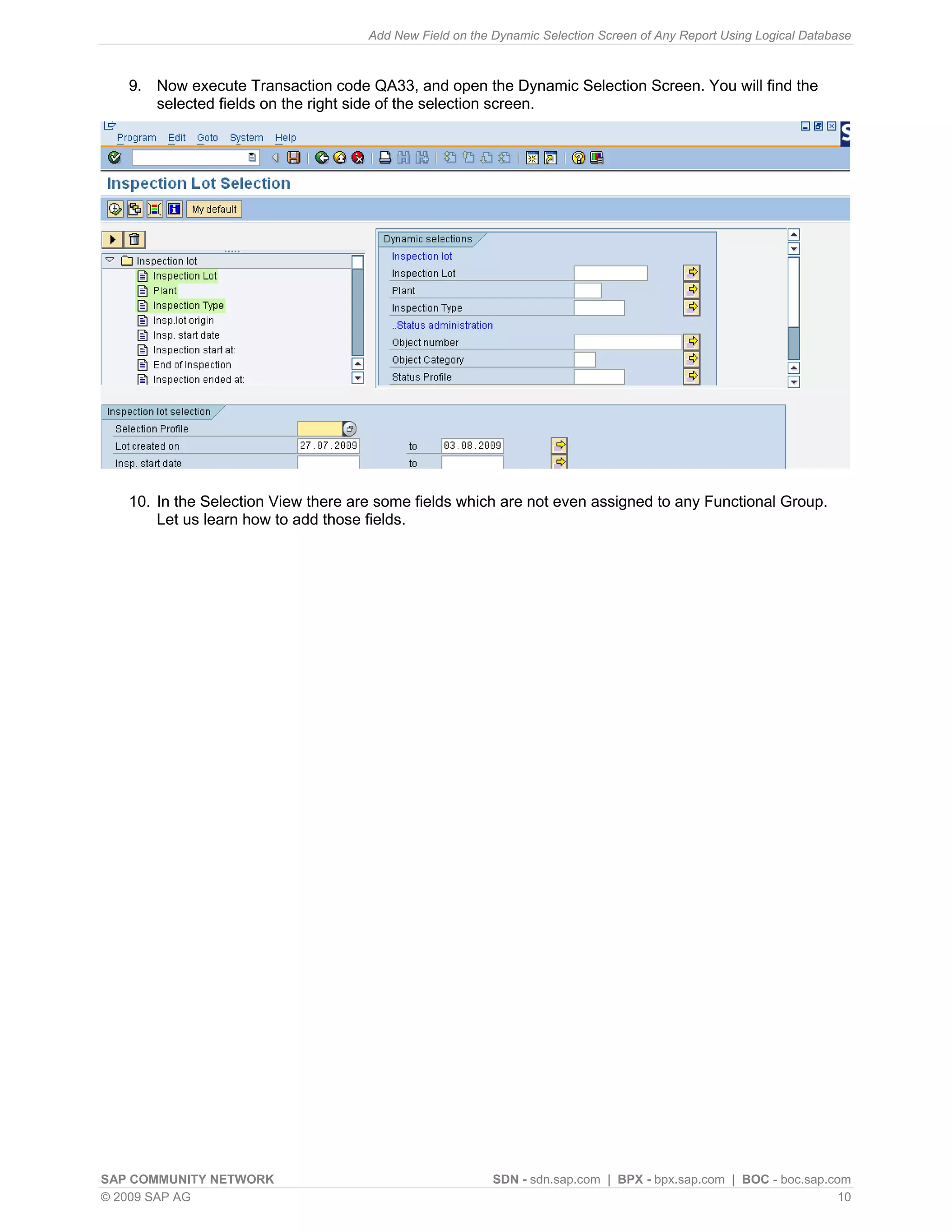 SAP Adding fields to dynamic selection for fbln transactions (2) | PDF