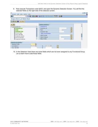 SAP Adding fields to dynamic selection for fbln transactions (2) | PDF