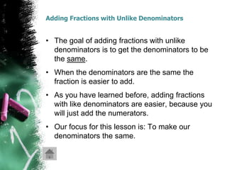 Adding Fractions with Unlike Denominators | PPTX