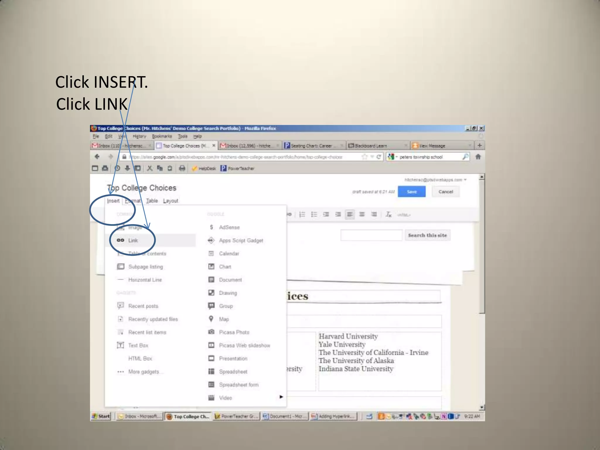 Adding hyperlinks top college choices | PPTX | College Planning ...