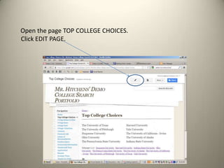 Adding hyperlinks top college choices | PPTX