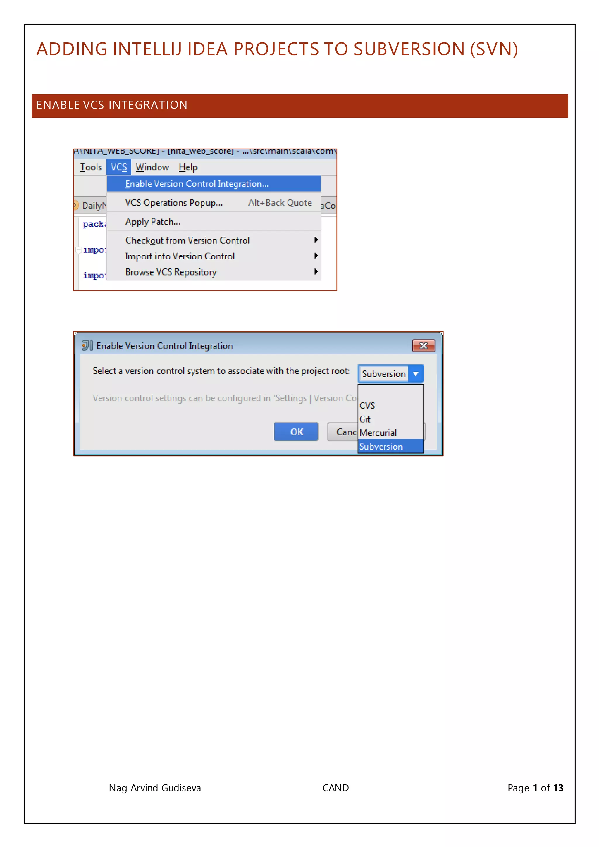 Adding Idea IntelliJ projects to Subversion Version Control | PDF
