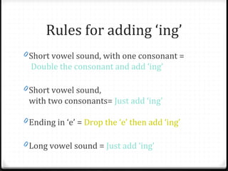 Rules for adding 'ing' to base words | PPT