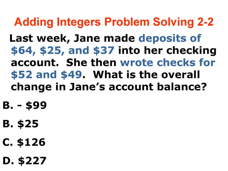 A D D I N G I N T E G E R S