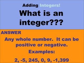 Adding Integers using number chips | PPT
