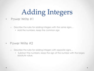 Adding integers review web | PPTX | American Football | Sports