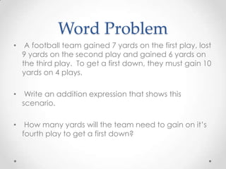 Adding integers review web | PPTX | American Football | Sports