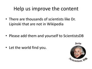 Adding lipinski to scientists db | PPTX
