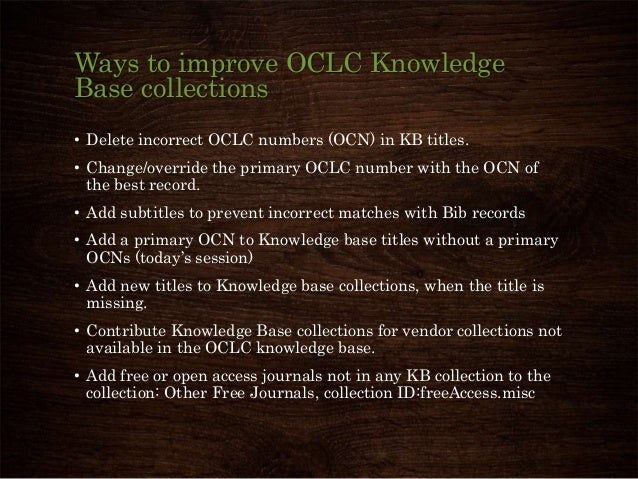 Adding oclc numbers, issns and isbns to the knowledge base: enhancing…
