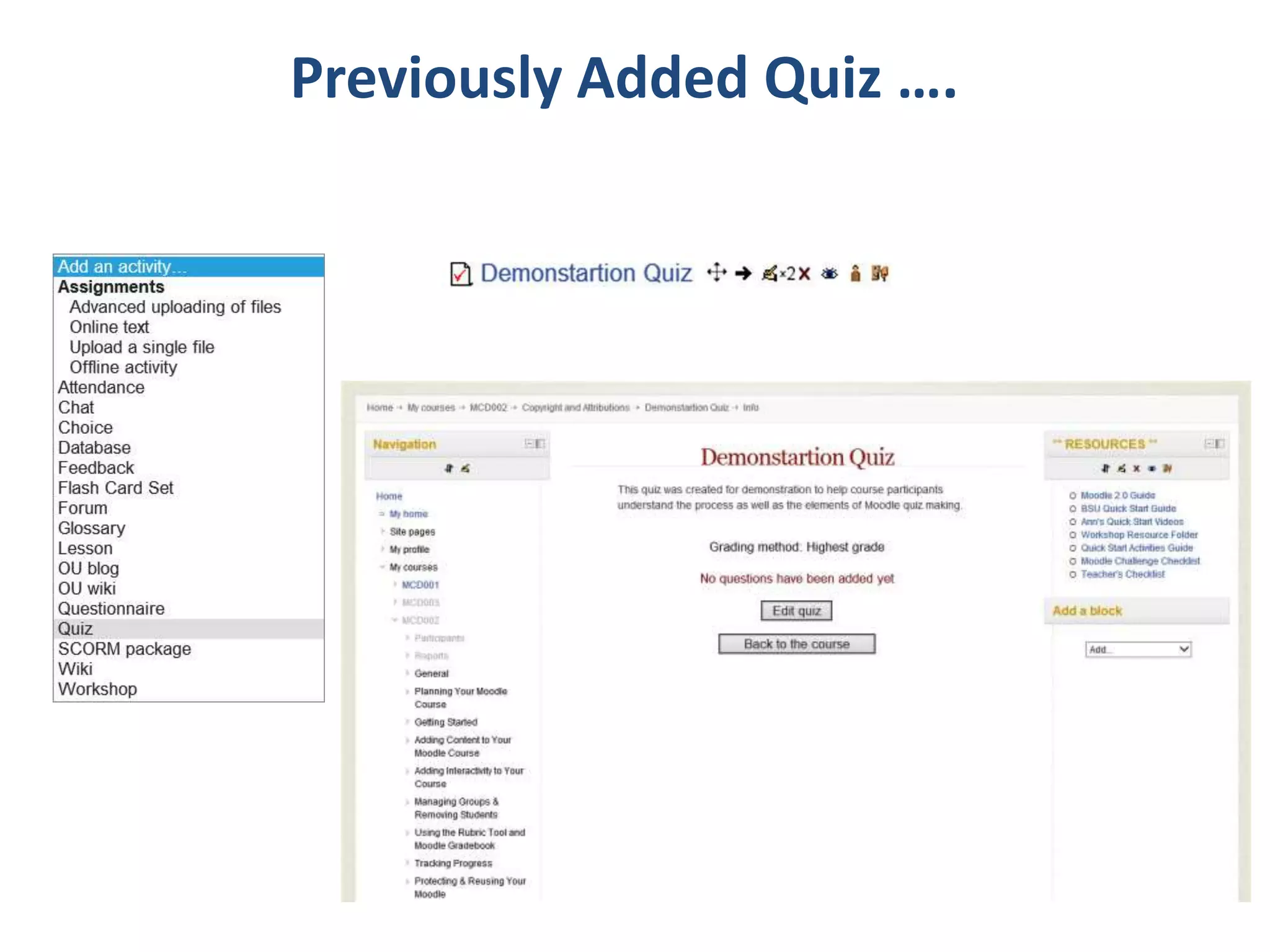 Adding Questions To A Moodle Quiz Ppt
