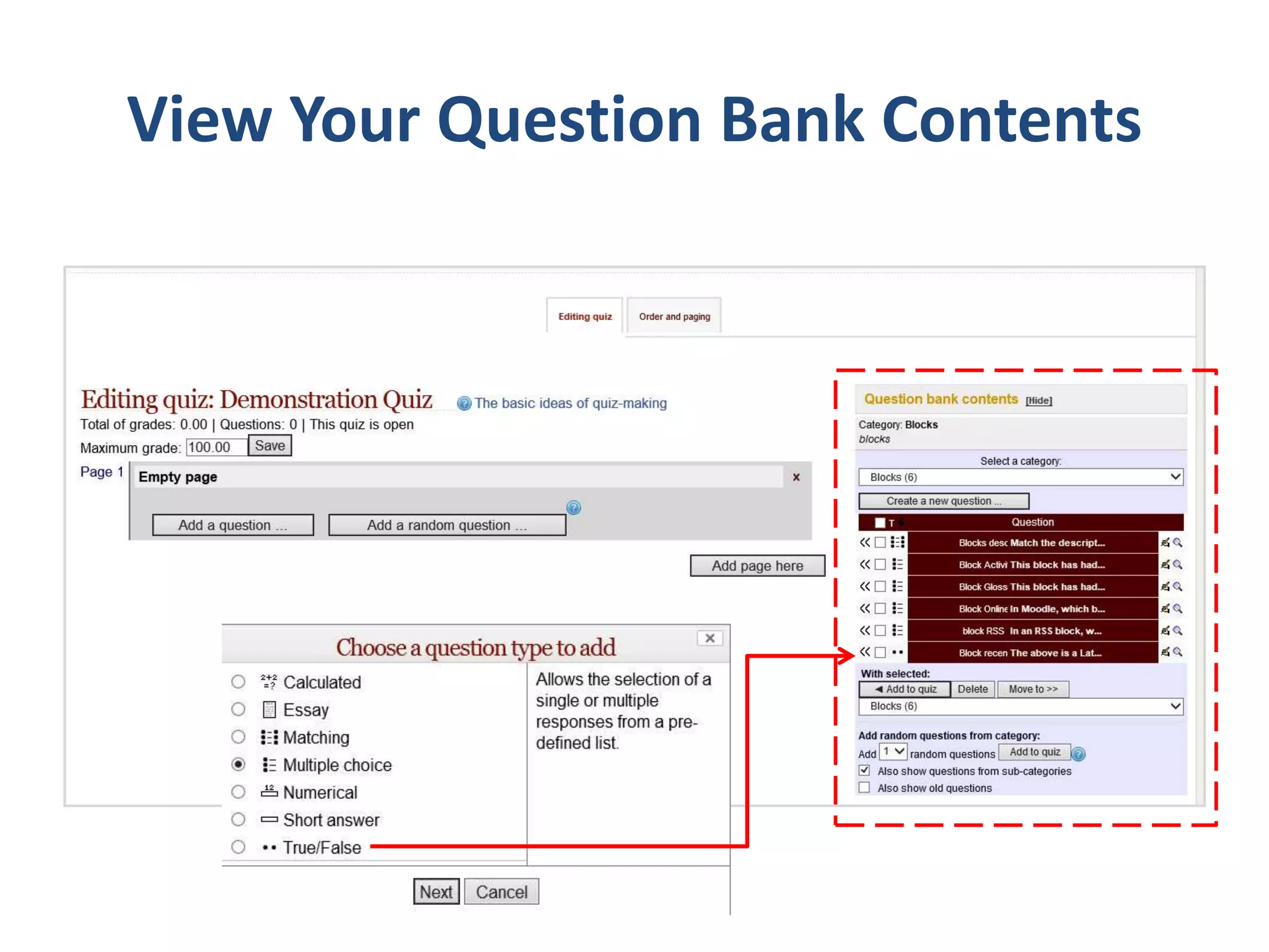 Adding Questions To A Moodle Quiz Ppt