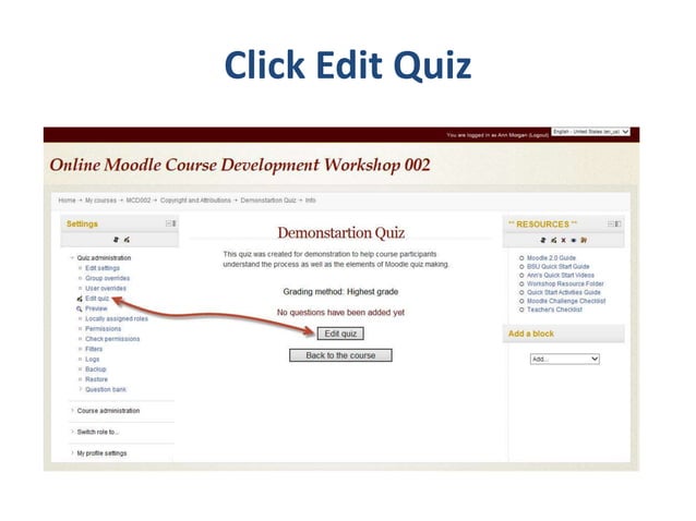 Adding questions to a moodle quiz | PPTX