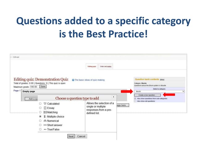 Adding questions to a moodle quiz | PPTX