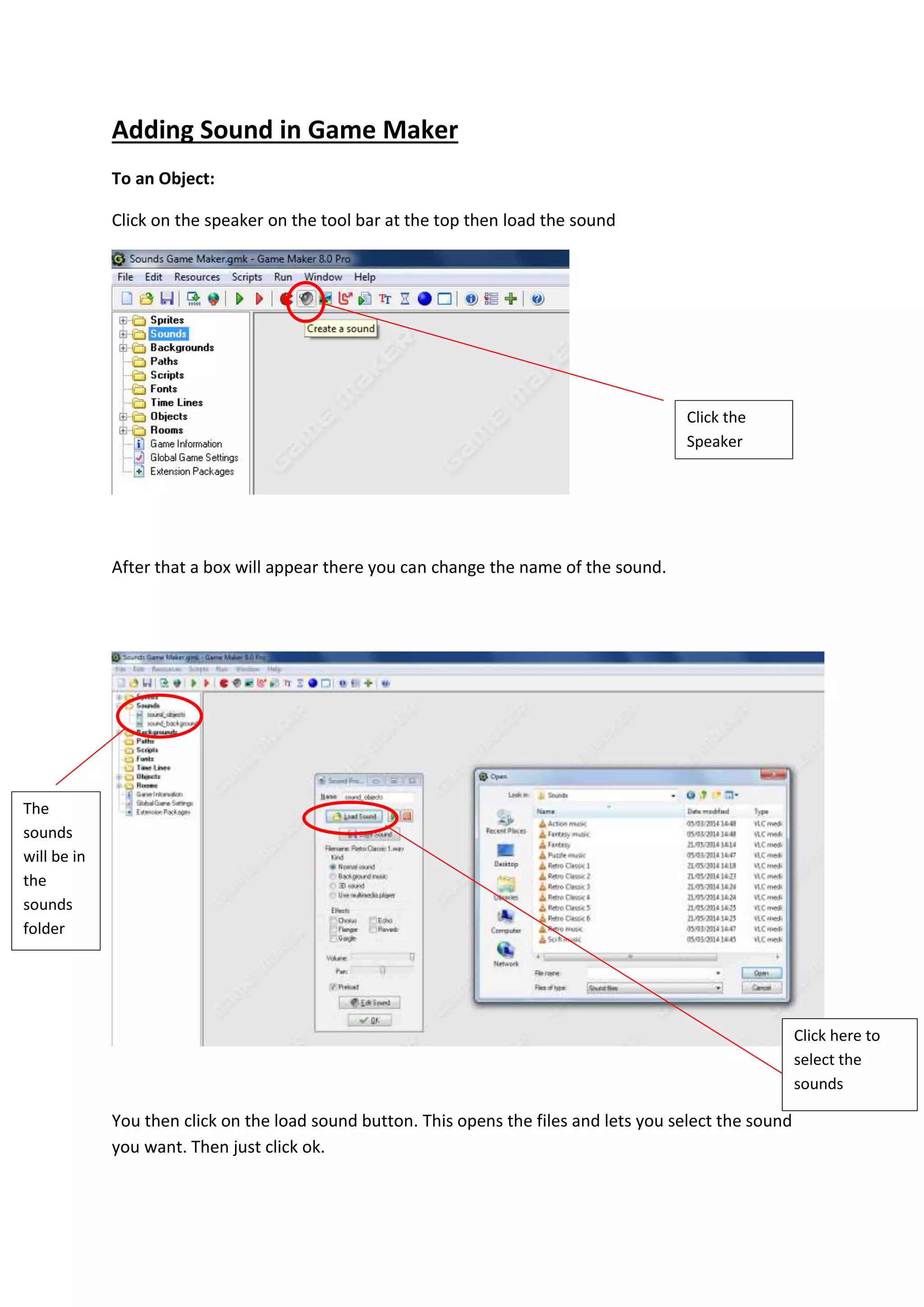 Adding sound in game maker | DOCX