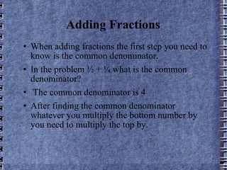 Adding, subtracting, multiplying, and dividing fractions | PPT