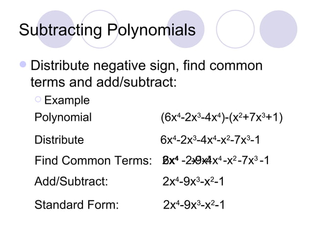 Adding subtractmultiplypolynomials | PPT