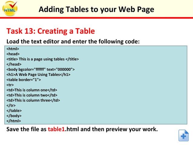 Adding tables to your web page | PPT