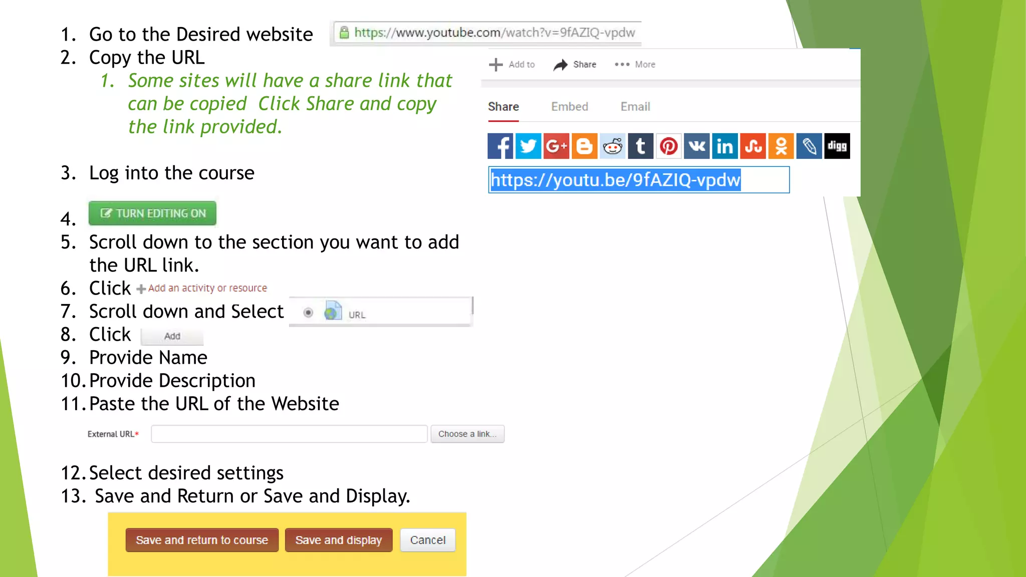 Adding URL's - Moodle course | PPT