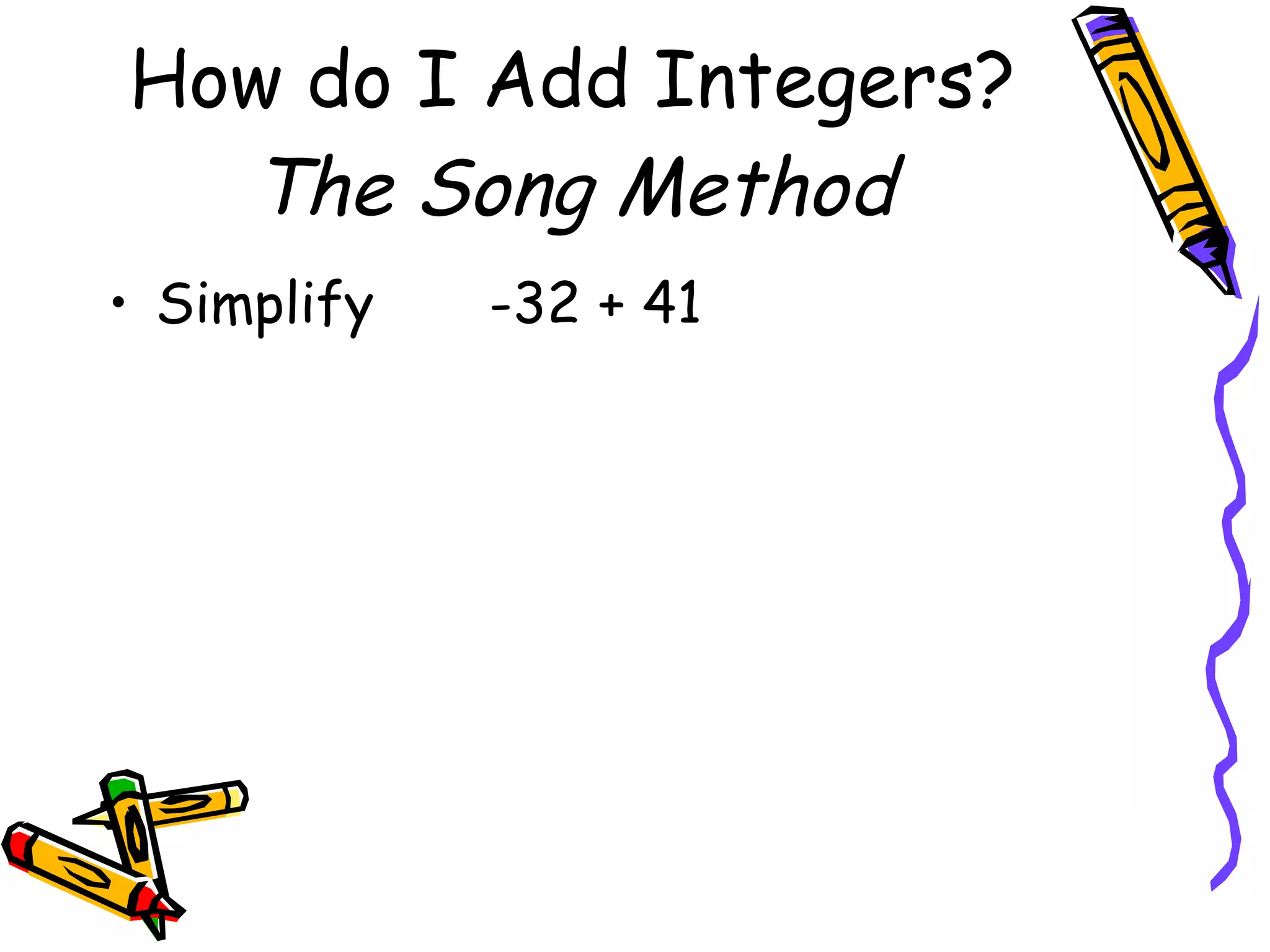 Adding Integers Notes - Song Method | PPT
