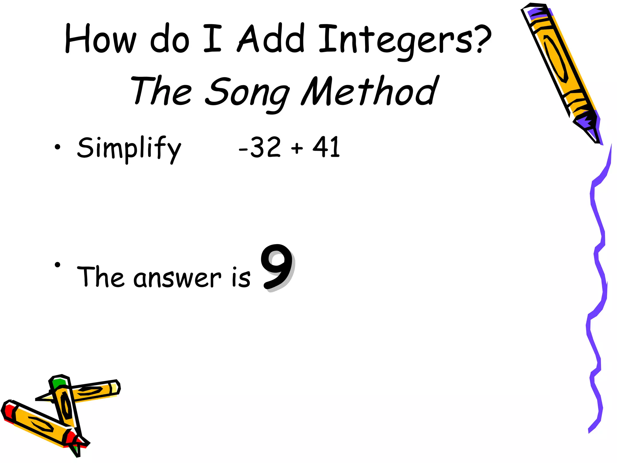 Adding Integers Notes - Song Method | PPT