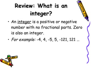 Adding Integers Notes - Song Method | PPT