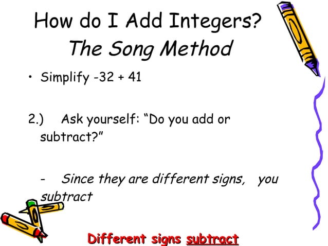 Adding Integers Notes - Song Method | PPT