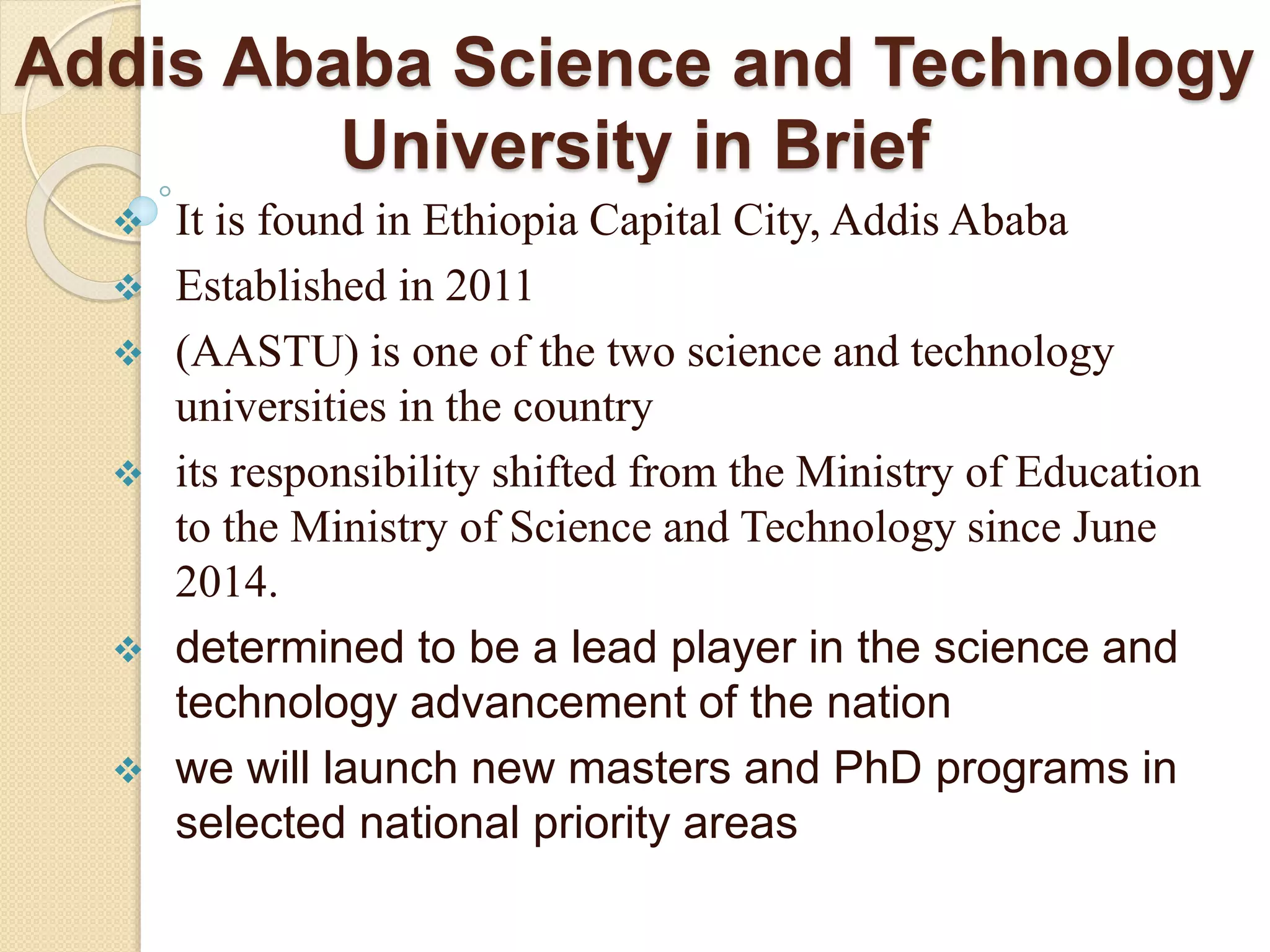 Addis ababa Science and Technology University | PPTX