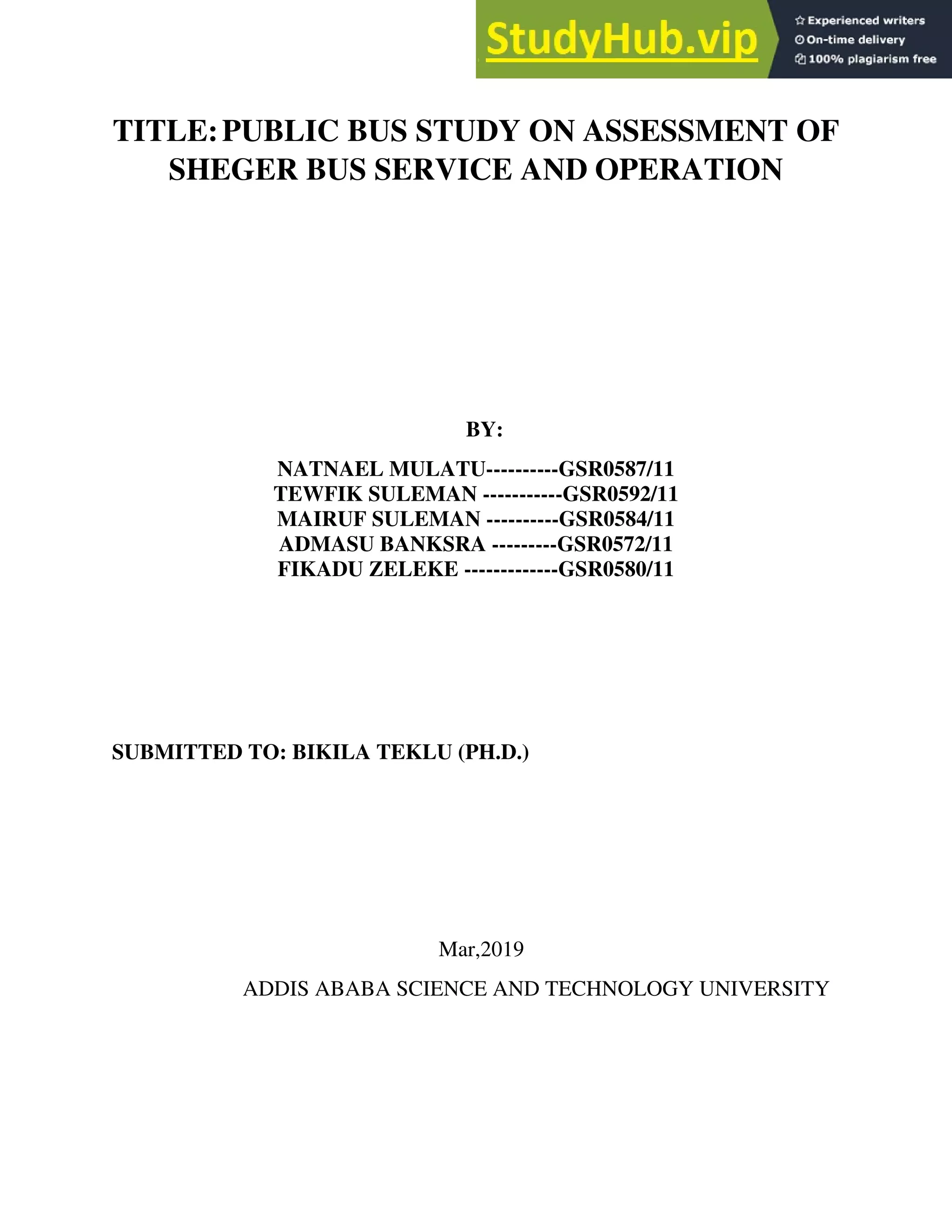 ADDIS ABABA SCIENCE AND TECHNOLOGY UNIVERSITY COLLEGE OF ARCHITECTURE ...