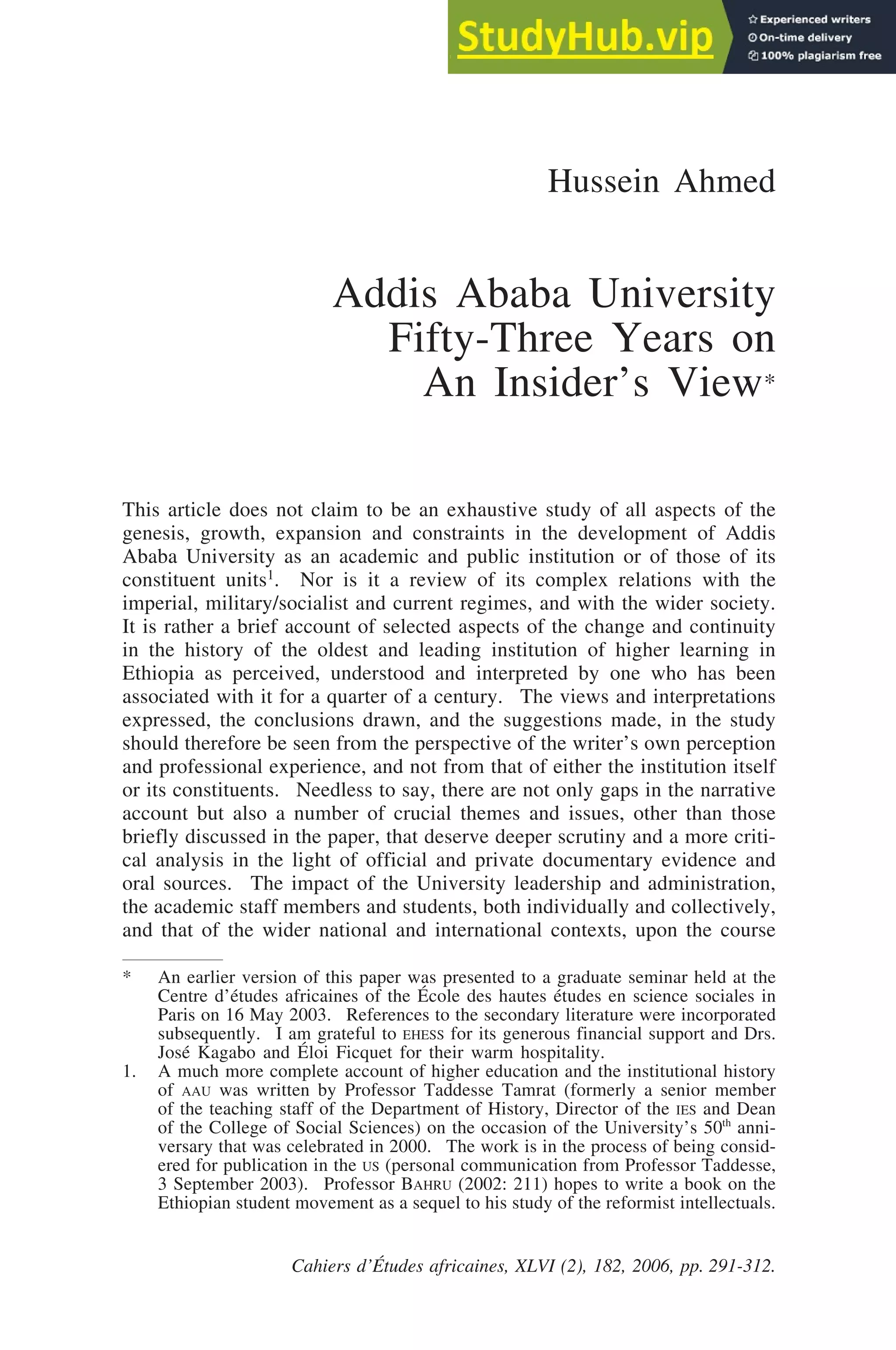 Addis Ababa University | PDF