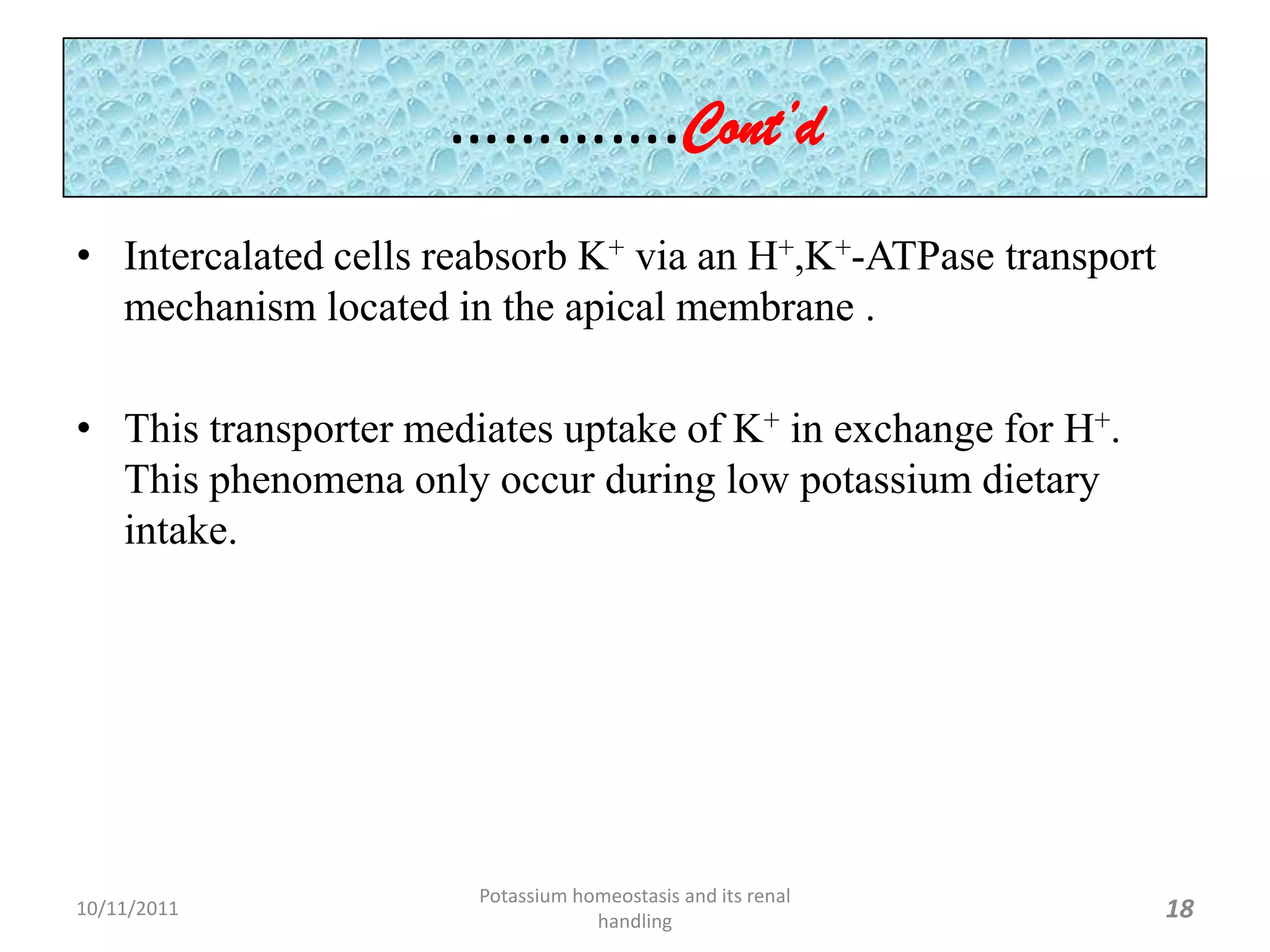 potassium homeostasis and its renal handling | PPTX