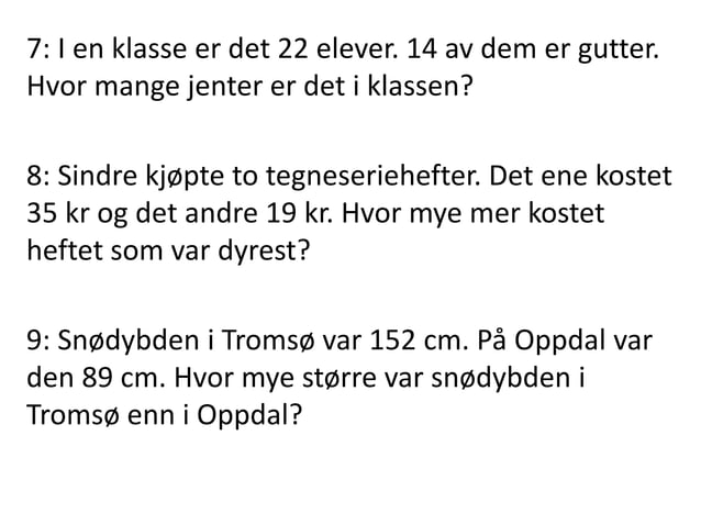 Addisjon og subtraksjon tekstoppgaver | PPTX