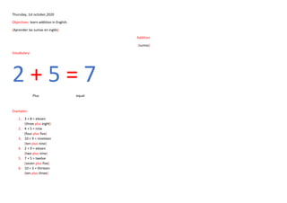 addition class for second primary and worksheet | DOCX