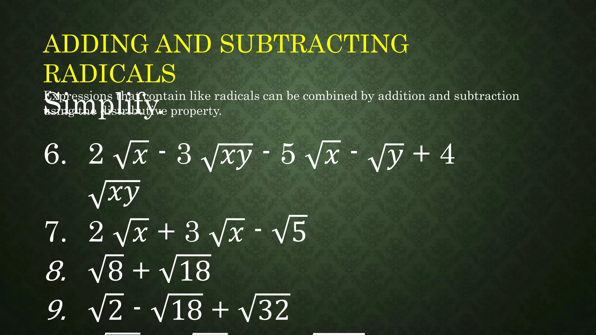 Addition And Subtraction Of Radicals Pptx Science
