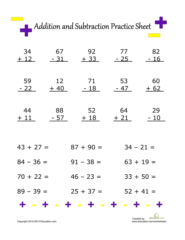 Addition and-subtraction-practice | PDF