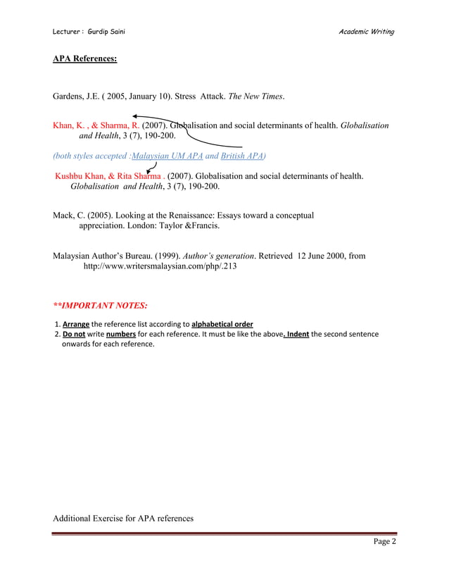 Additional exercise for apa references | PDF