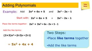 Addition and subtraction in polynomials | PPT