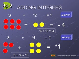 Addition and subtraction integers | PPTX