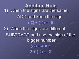 Addition and subtraction integers | PPTX