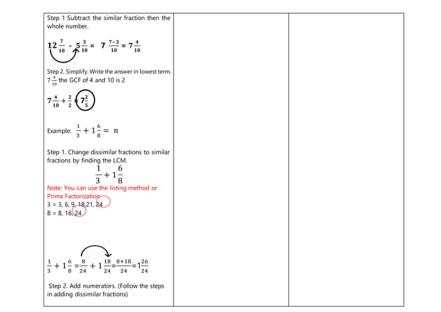 Addition and Subtraction of Fraction(similar and dissimilar).docx | Education