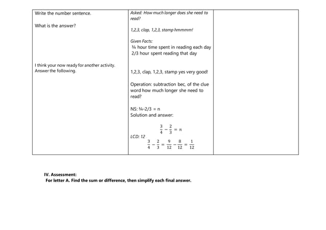 Addition and Subtraction of Fraction(similar and dissimilar).docx | Education