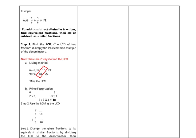 Addition and Subtraction of Fraction(similar and dissimilar).docx | Education