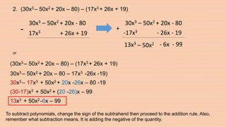 Addition and subtraction of polynomials | PPTX