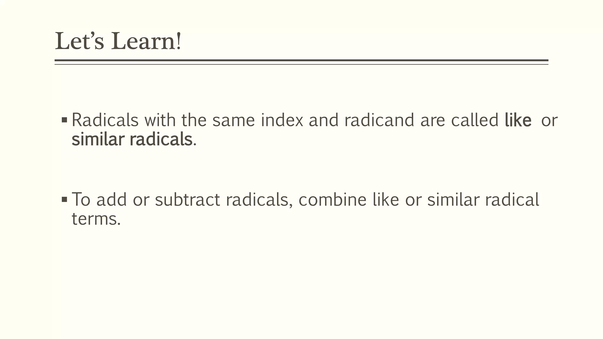 Addition And Subtraction Of Radicals Pptx Science