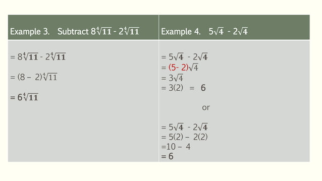 Addition And Subtraction Of Radicals Pptx Science
