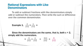 Addition and subtraction of rational expression | PPTX