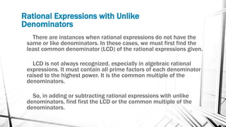 Addition and subtraction of rational expression | PPTX