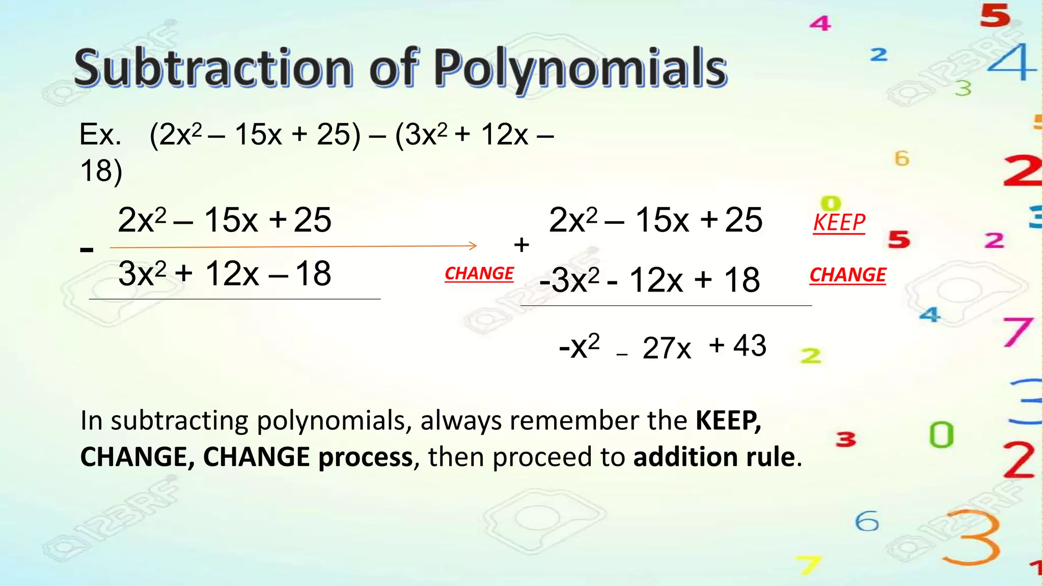 Addition and Subtraction of Polynomials | PPTX | Technology & Computing