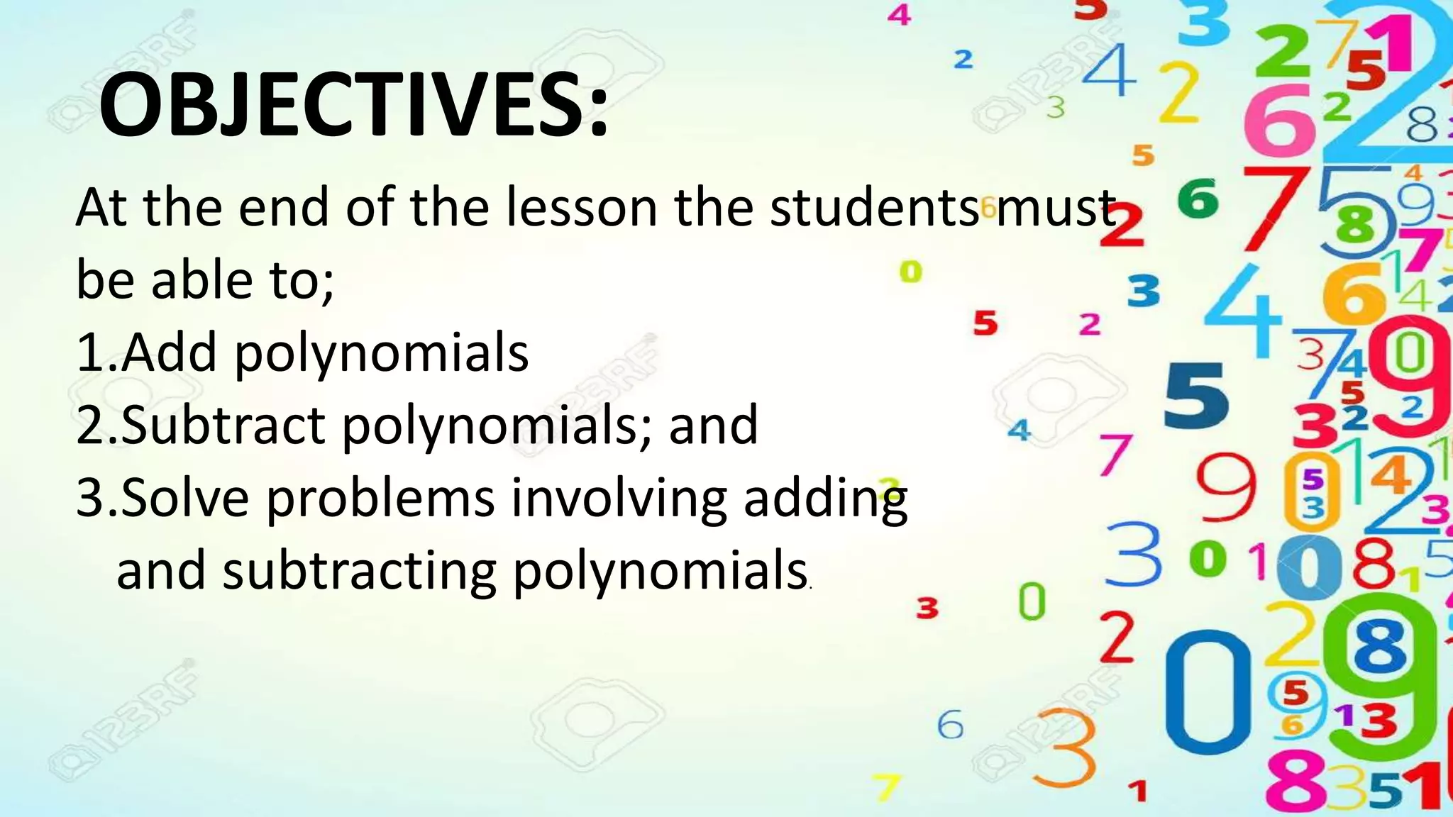 Addition and Subtraction of Polynomials | PPTX